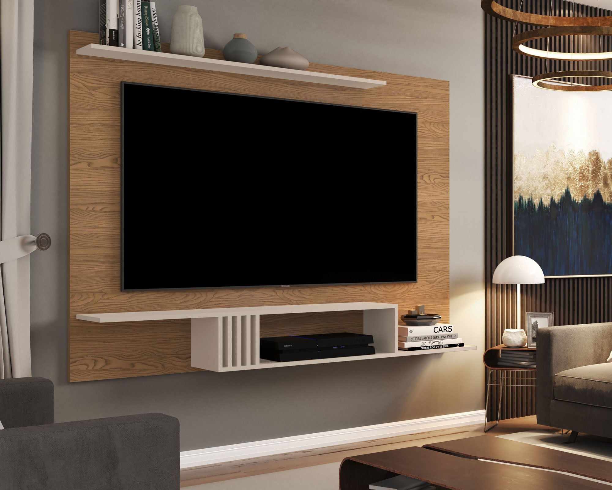 Painel Luxo para TV até 55 Polegadas com 3 Nicho Freijó/Off White ...