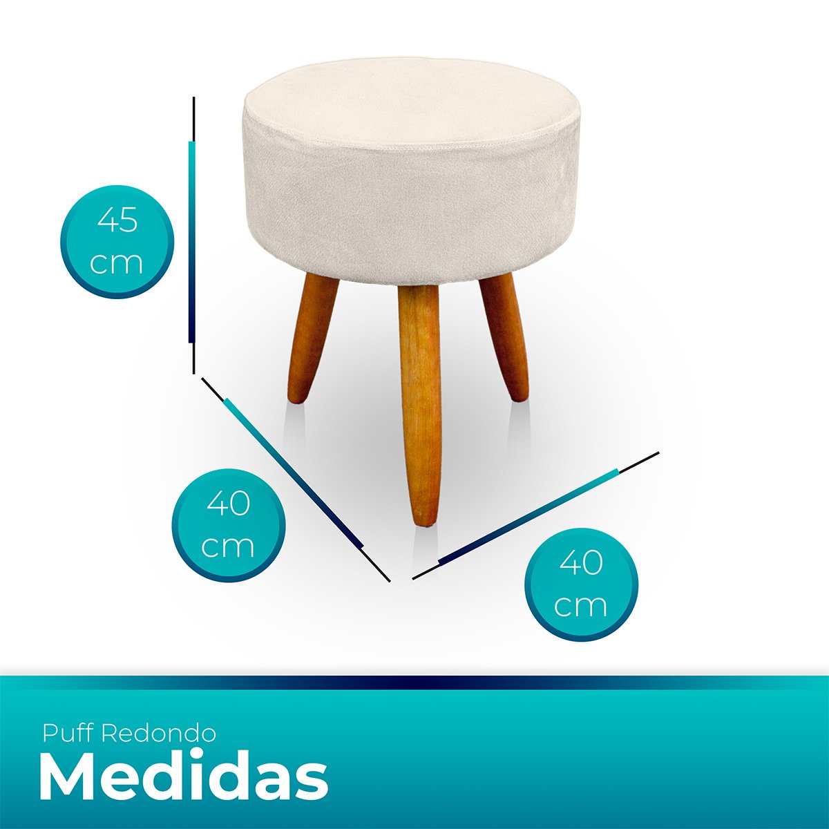 Kit 2 Puff Decorativo Redondo Bege Jylcrom | MadeiraMadeira