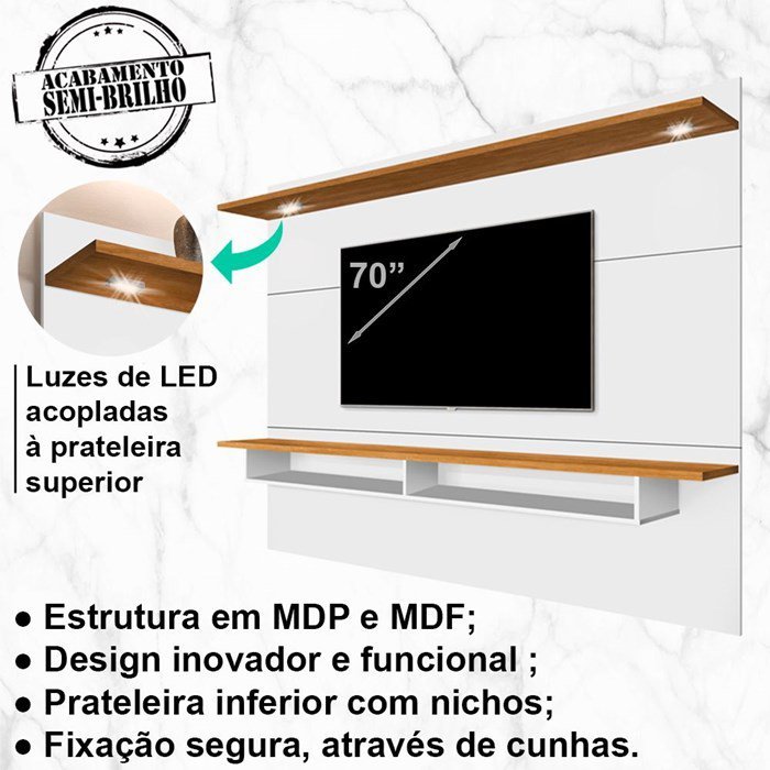 Painel 218cm para Tv70 Pol 14xzs Led Branco Nature Tebar | MadeiraMadeira
