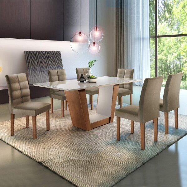 Conjunto Mesa Ibiza Tampo Slim Vidro Plus 6 Cadeiras Ibiza Espresso Móveis | MadeiraMadeira