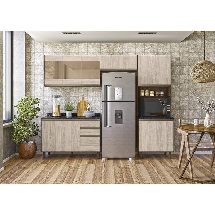 Cozinha Modulada 04 Peças Em MDF Kali Premium Amendoa Arezzo Rust ...