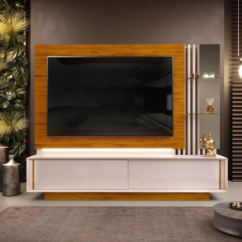 Estante Painel Home 240cm com LED para TV 75 Polegadas Ripado 2 Portas ...