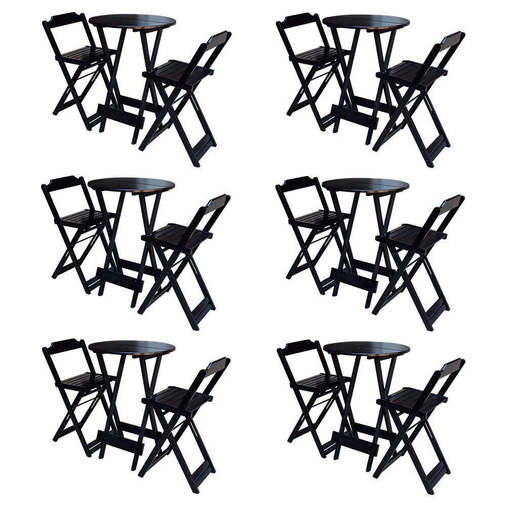 Kit 6 Jogos De Mesa Bistrô De Madeira Com 2 Cadeiras Dobravel Preto - Preto | MadeiraMadeira