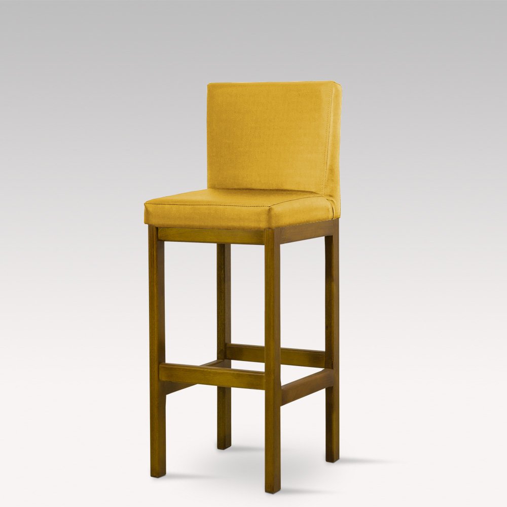 Banqueta Alta Viena Larhome Madeira Maciça Estofada Corino Amarelo ...