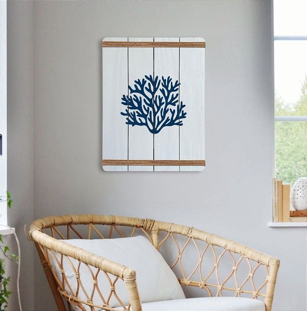 Quadro Decorativo Coral em Madeira Decoração Náutica Praia | MadeiraMadeira
