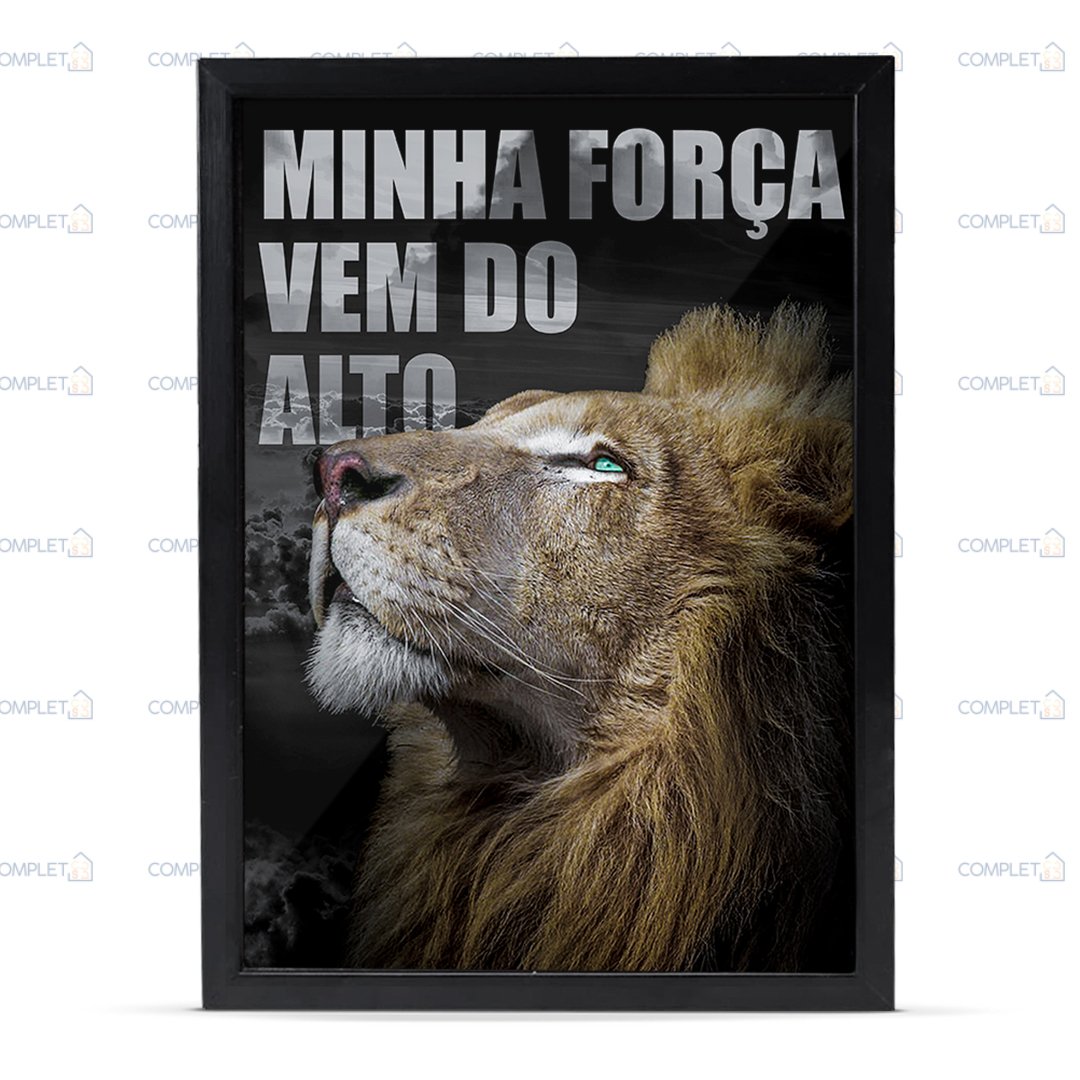 Quadro Leão Motivacional Força Da Fé Moldura e Vidro | MadeiraMadeira