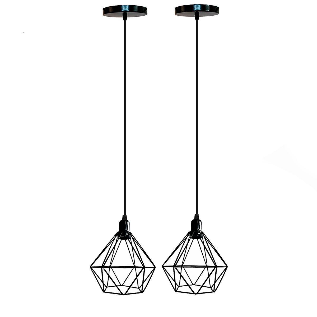 Kit C/2 Lustre Luminária Pendente Diamante Retro Preto | MadeiraMadeira