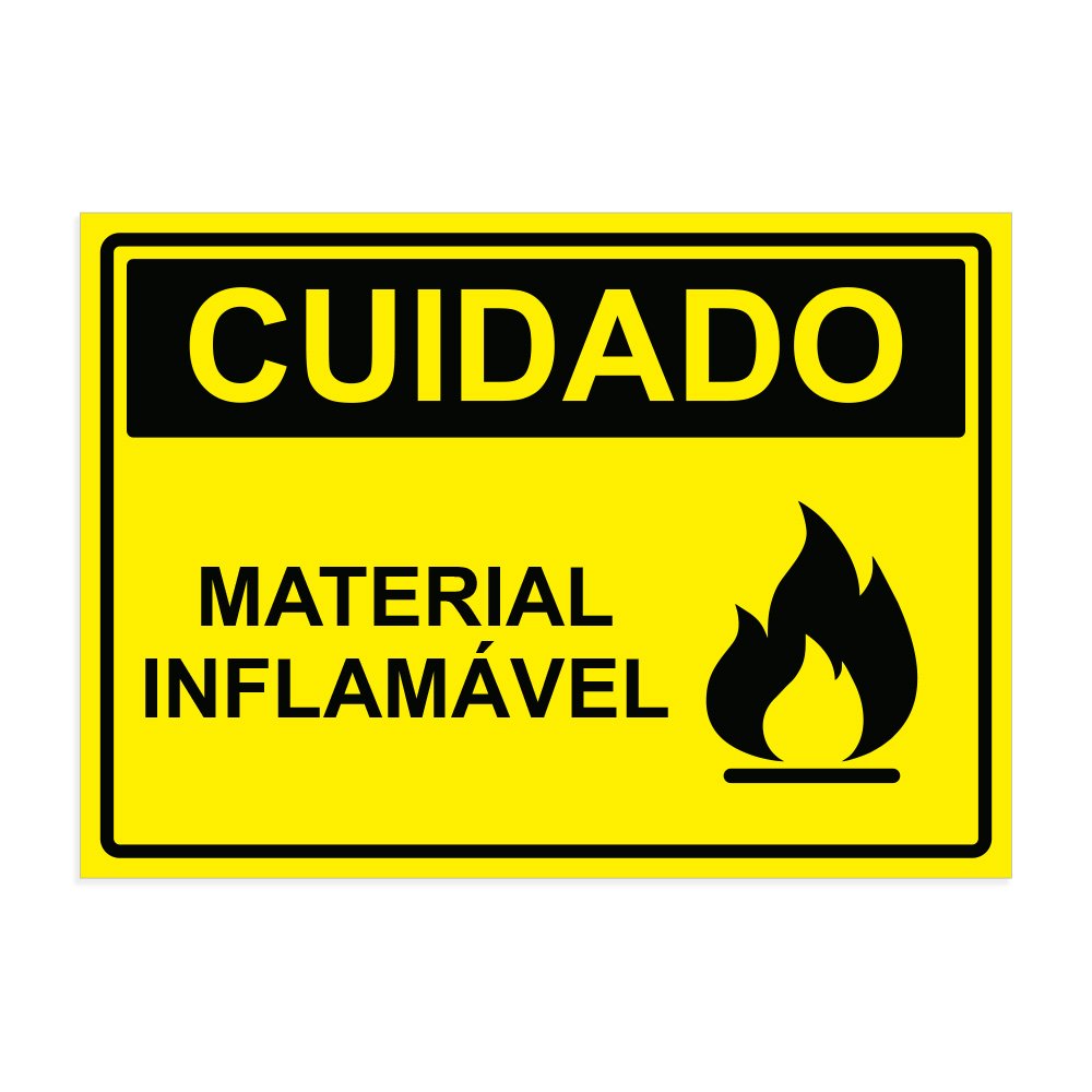 Placa de Sinalização Cuidado Material Inflamável em Pvc | MadeiraMadeira