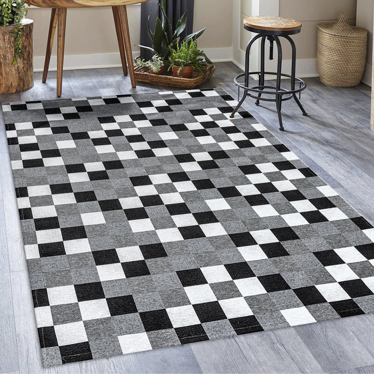 Tapete Jacquard Sala Quarto Látex 1,35 M X 2,00 M Pequeno Emborrachado Antiderrapante Pixel ...