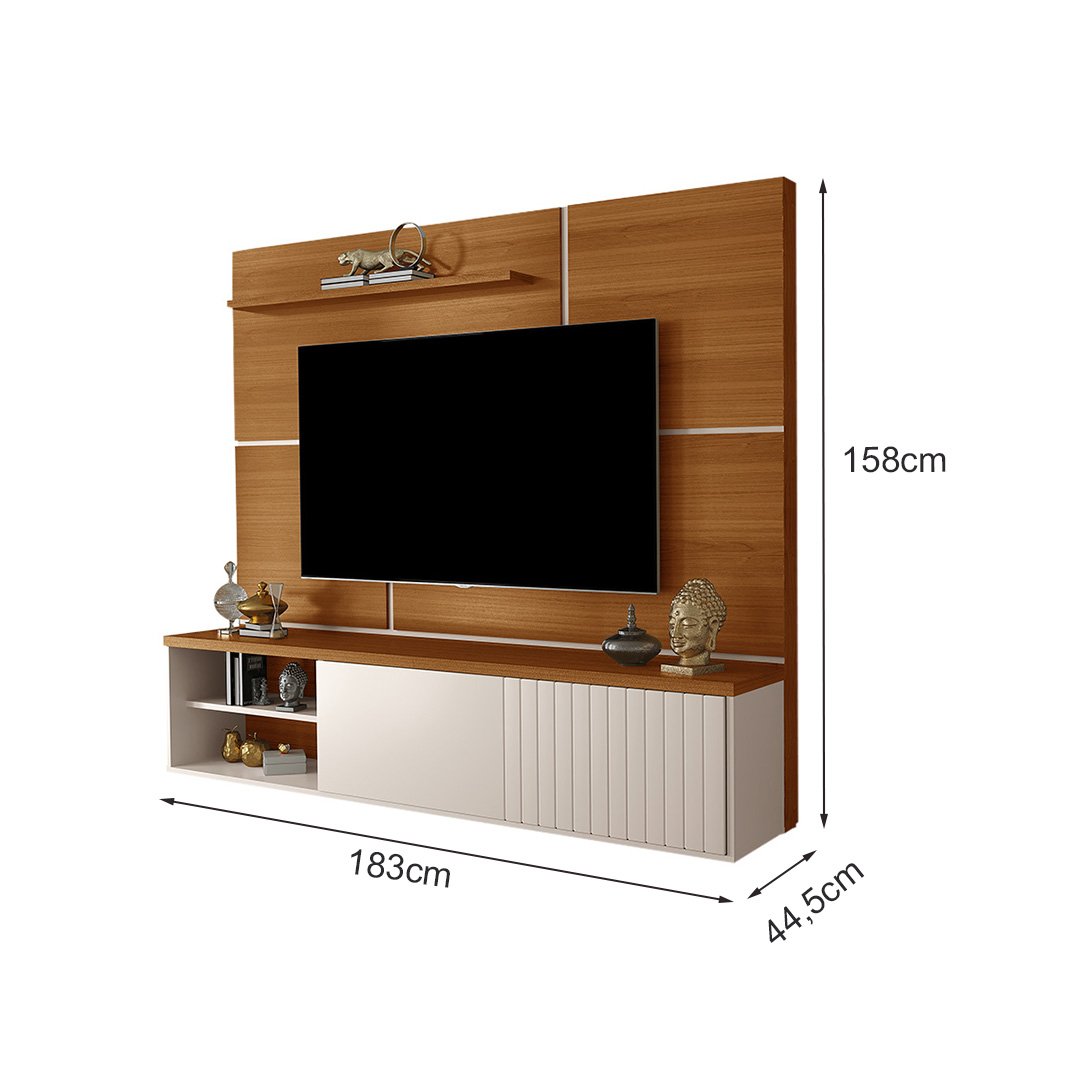 Painel para Sala de Tv Rivoli até 75" com Prateleira e Porta de Correr ...