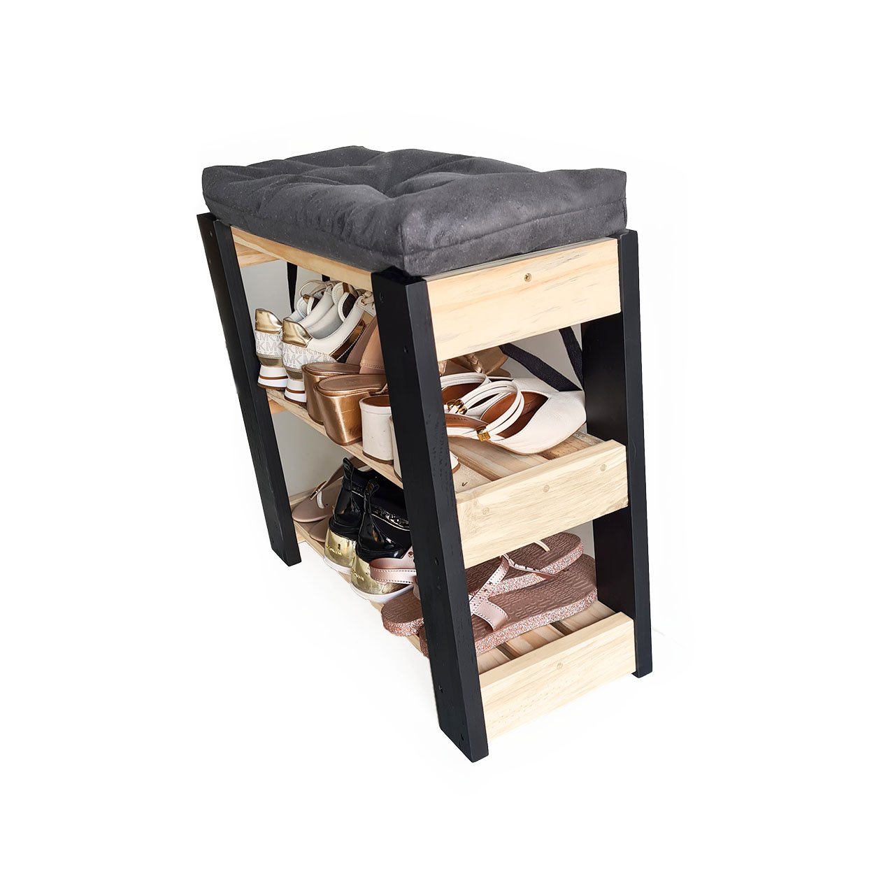 Sapateira Multiuso Hall Entrada Organizador Com Almofada Cinza ...