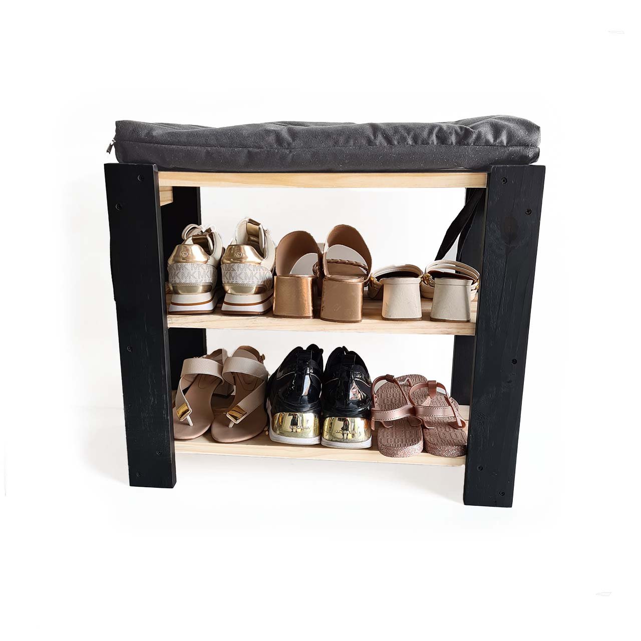 Sapateira Multiuso Hall Entrada Organizador Com Almofada Cinza ...