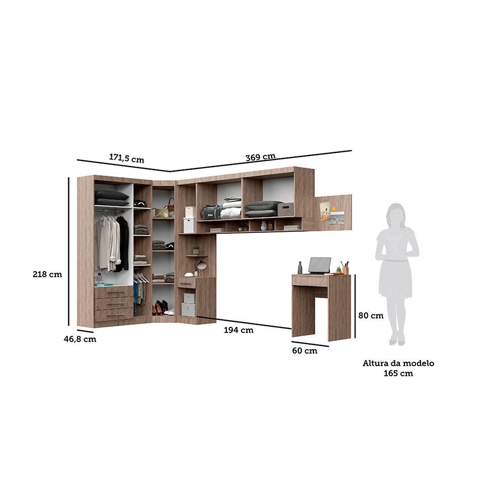 Guarda Roupa de Canto Solteiro 8 Portas e 4 Gavetas com Escrivaninha ...