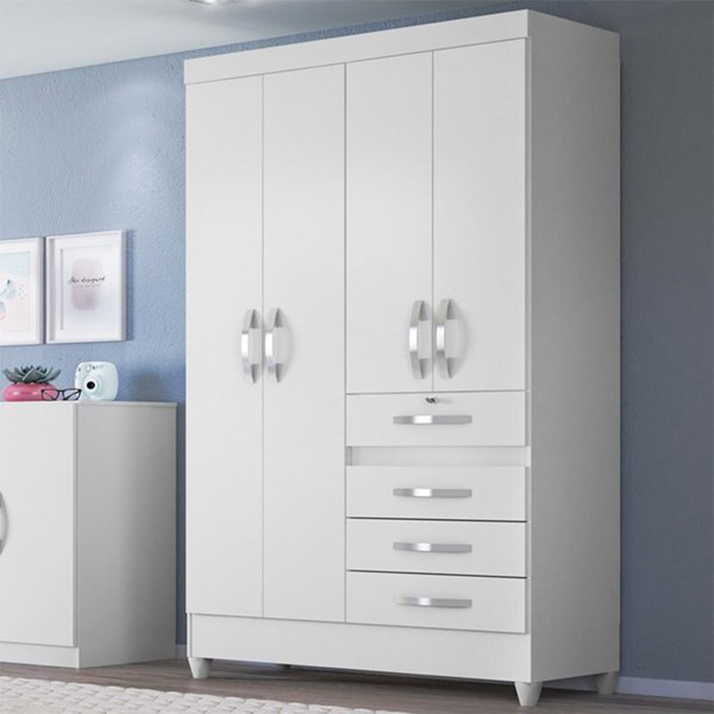 Guarda Roupa Solteiro Moval Sobral com 4 Portas e 4 Gavetas Branco ...