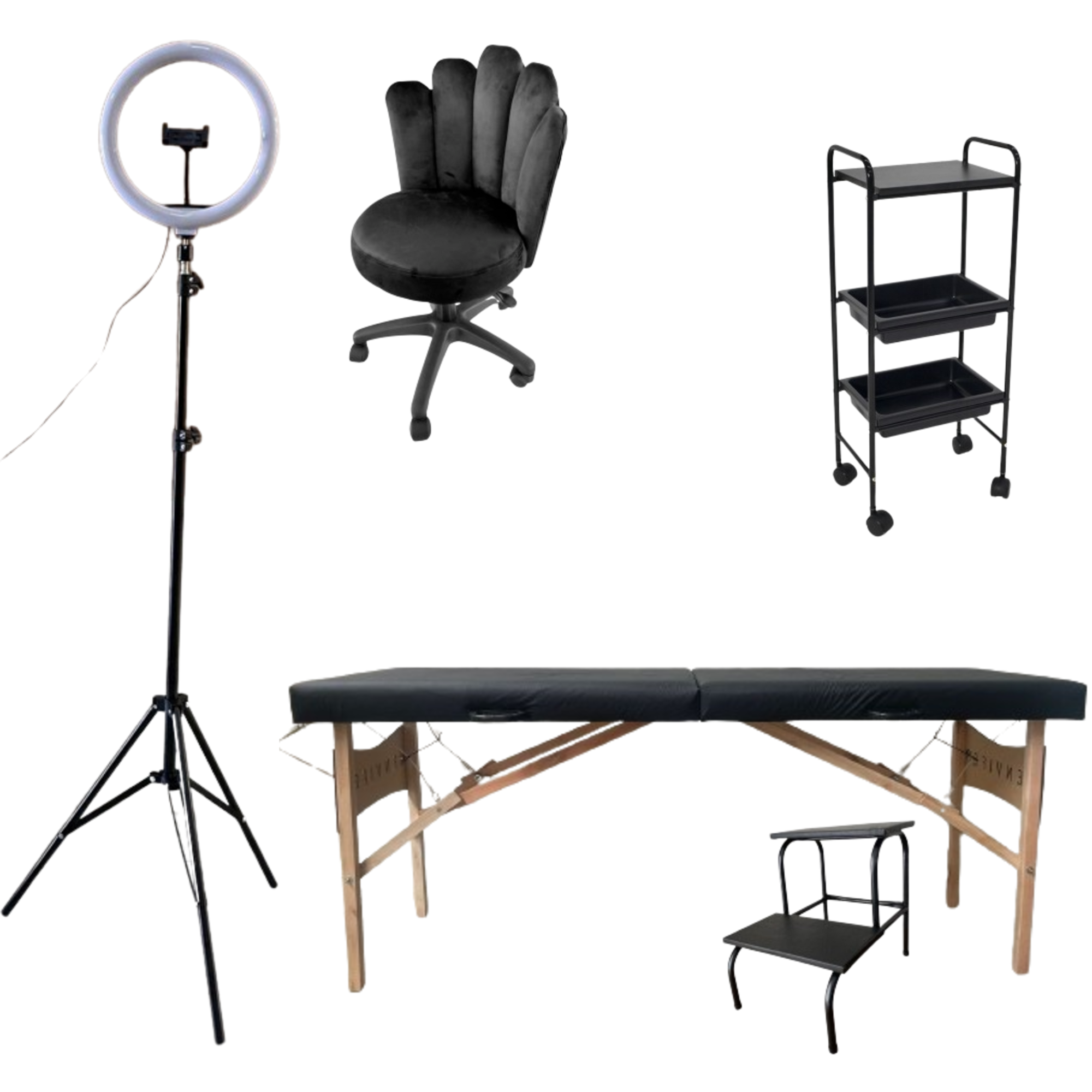 Kit Maca Maleta + Carrinho + Ring Light Luz + Escada + Mocho ...