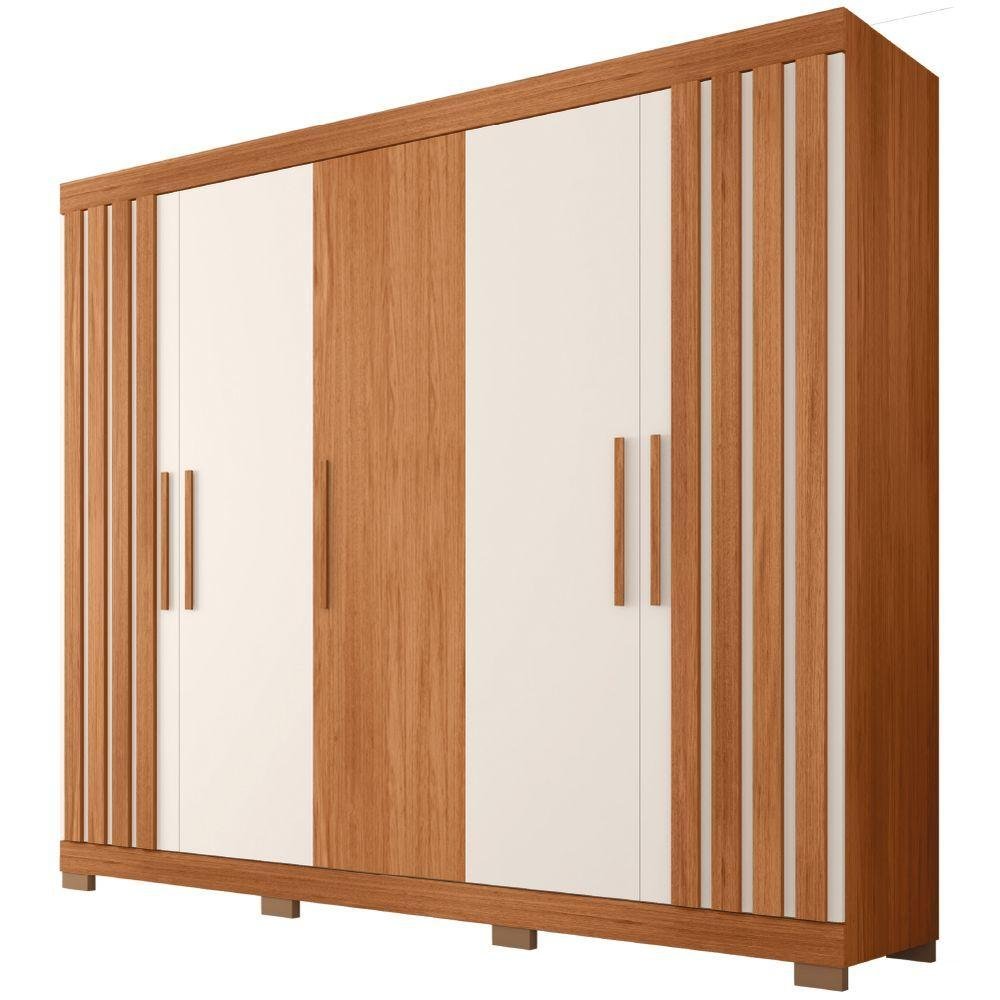 Guarda Roupas Casal com Ripado 5 Portas 2 Gavetas Madeirado/off White ...