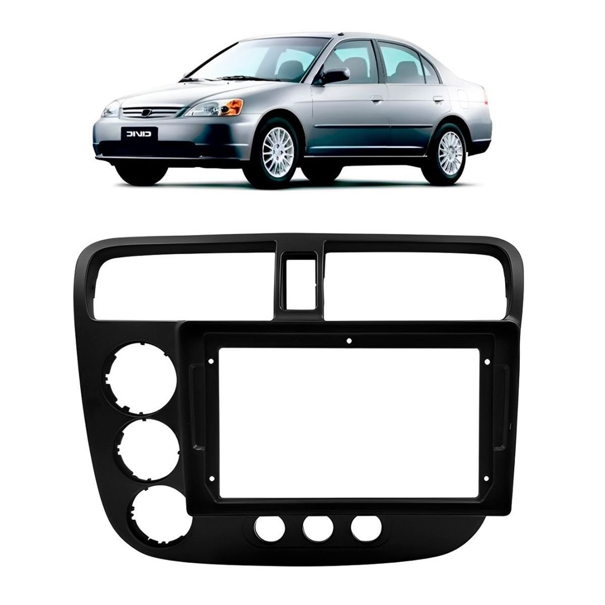 Moldura Painel Central Multimidia 9 Polegadas Civic Ar Analógico 2001 À 2006 Preto Fosco Som ...