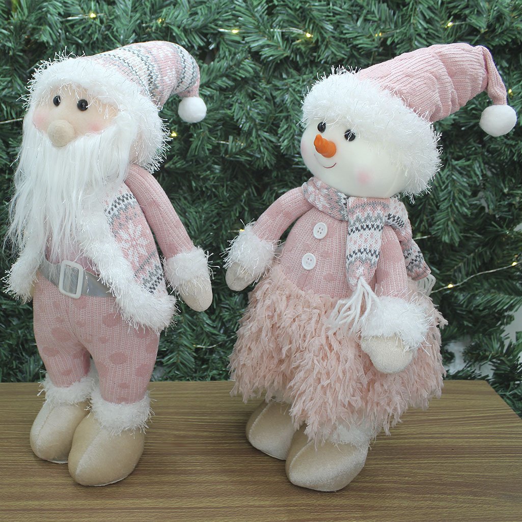 Dupla Boneco Natalino Papai Noel e Boneco De Neve Rosa | MadeiraMadeira