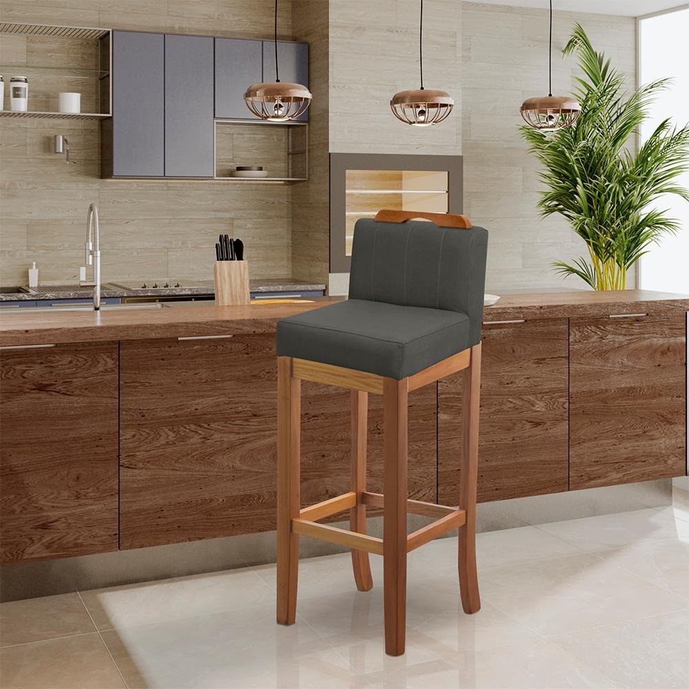 Banqueta Alta Ayla Com Aplique Suede Cinza e Pés de Madeira de Peroba ...