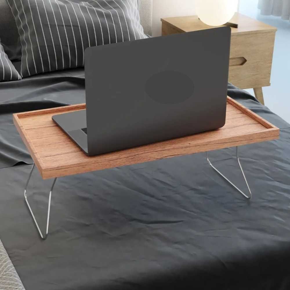 Bandeja para Notebook Madeira com Suporte Cromado | MadeiraMadeira