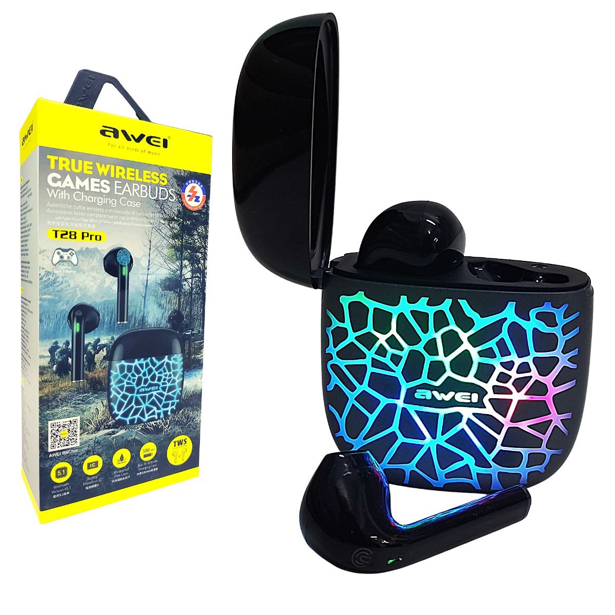 Fone de Ouvido Bluetooth Para Gamer Jogos Premium LED RGB Awei T28 PRO ...