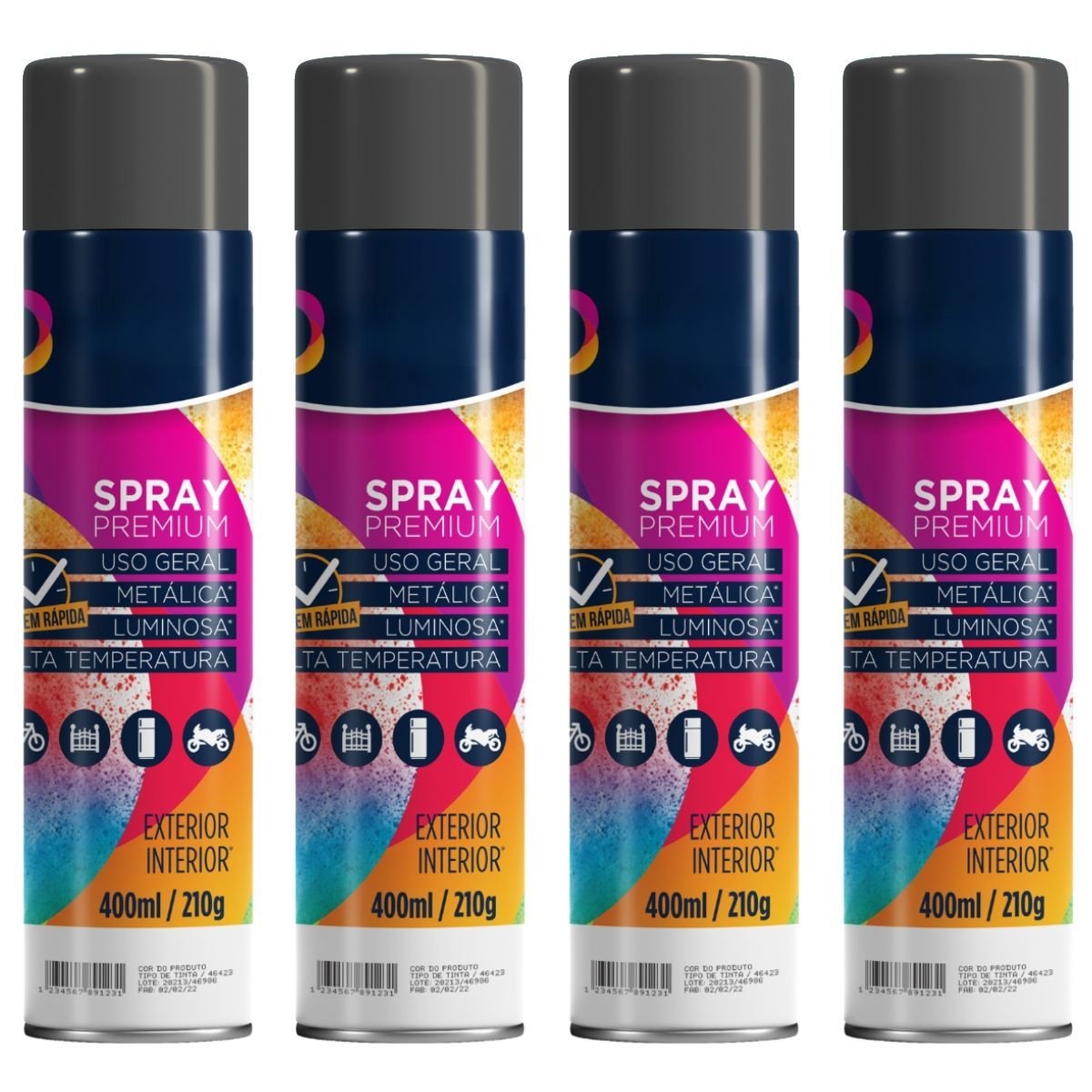 Tinta Spray 400ml Preto Brilhante Uso Geral em Aço Ferro Gesso Cerâmica ...