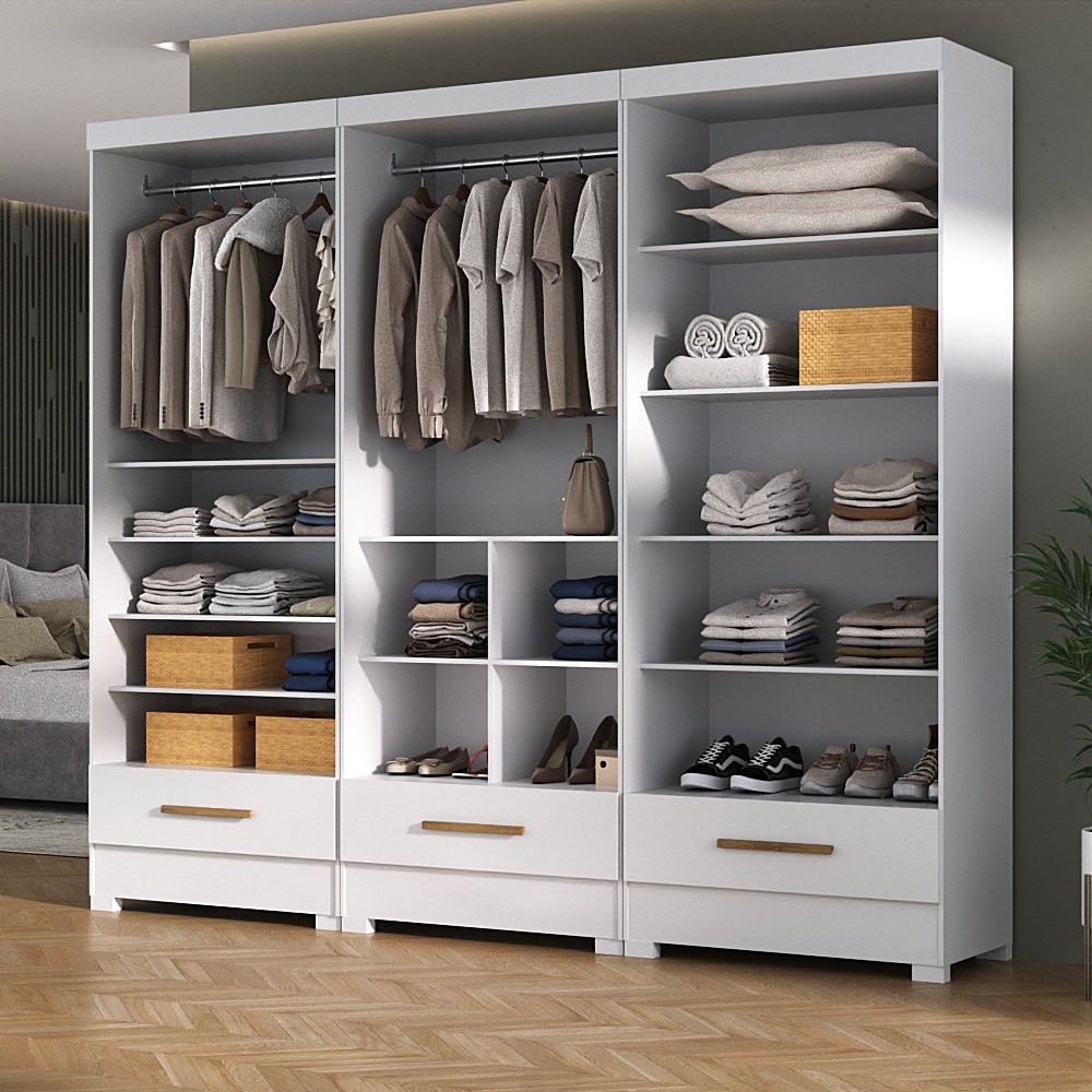 Closet Modulado Abel 3 Gavetas Branco/Nature - Moville | MadeiraMadeira
