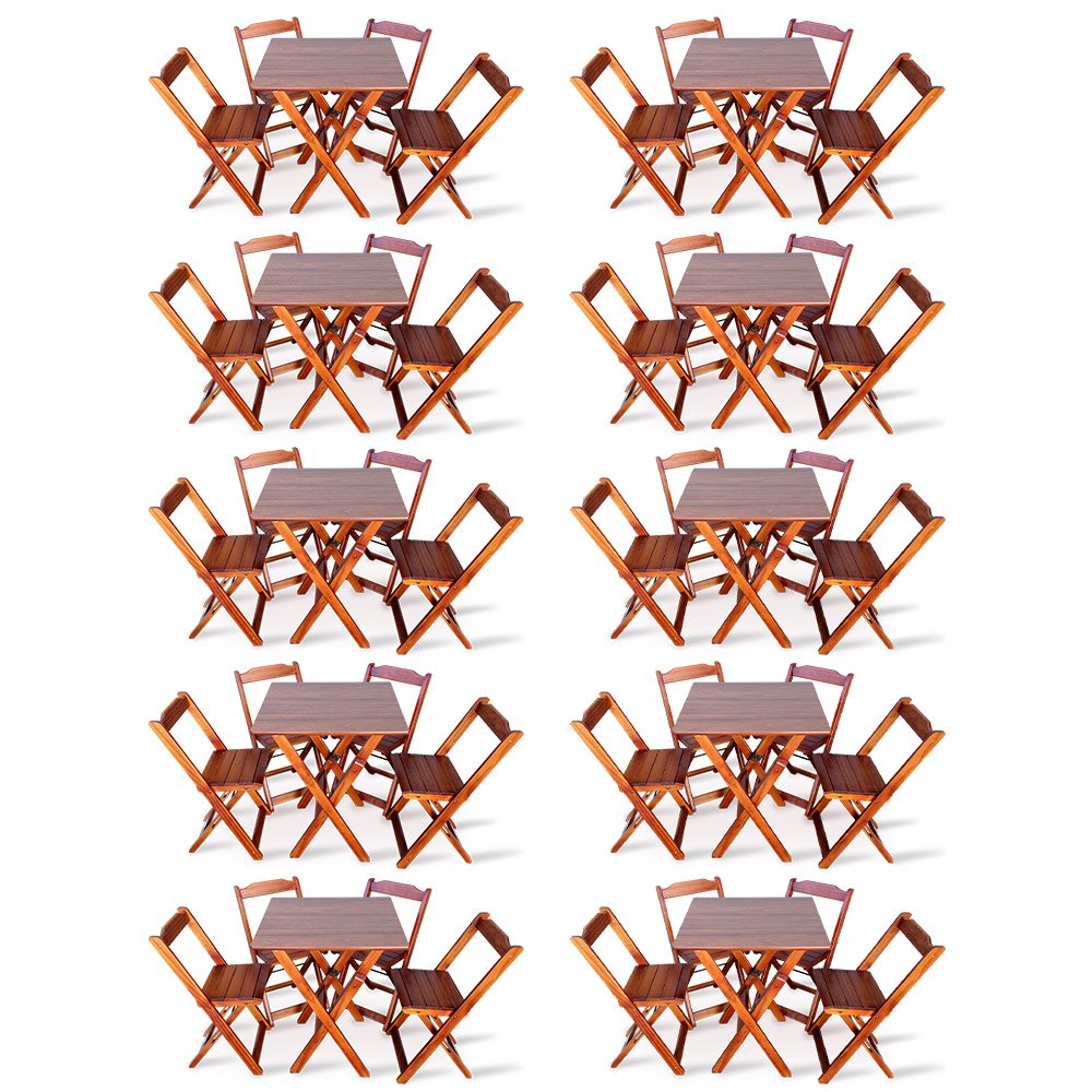 Kit de 10 Conjuntos de Mesa Dobrável 70x70 com 4 Cadeiras Imbuia | MadeiraMadeira