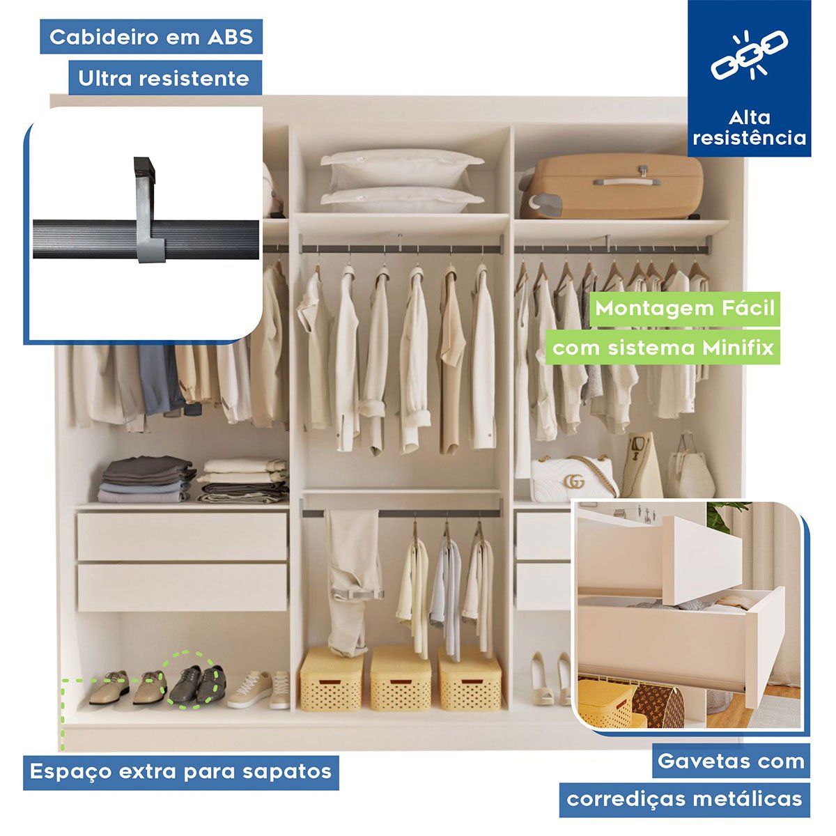 Guarda-roupa Casal 3 Portas de Correr 4 Gavetas e 3 Espelhos Barcelona ...