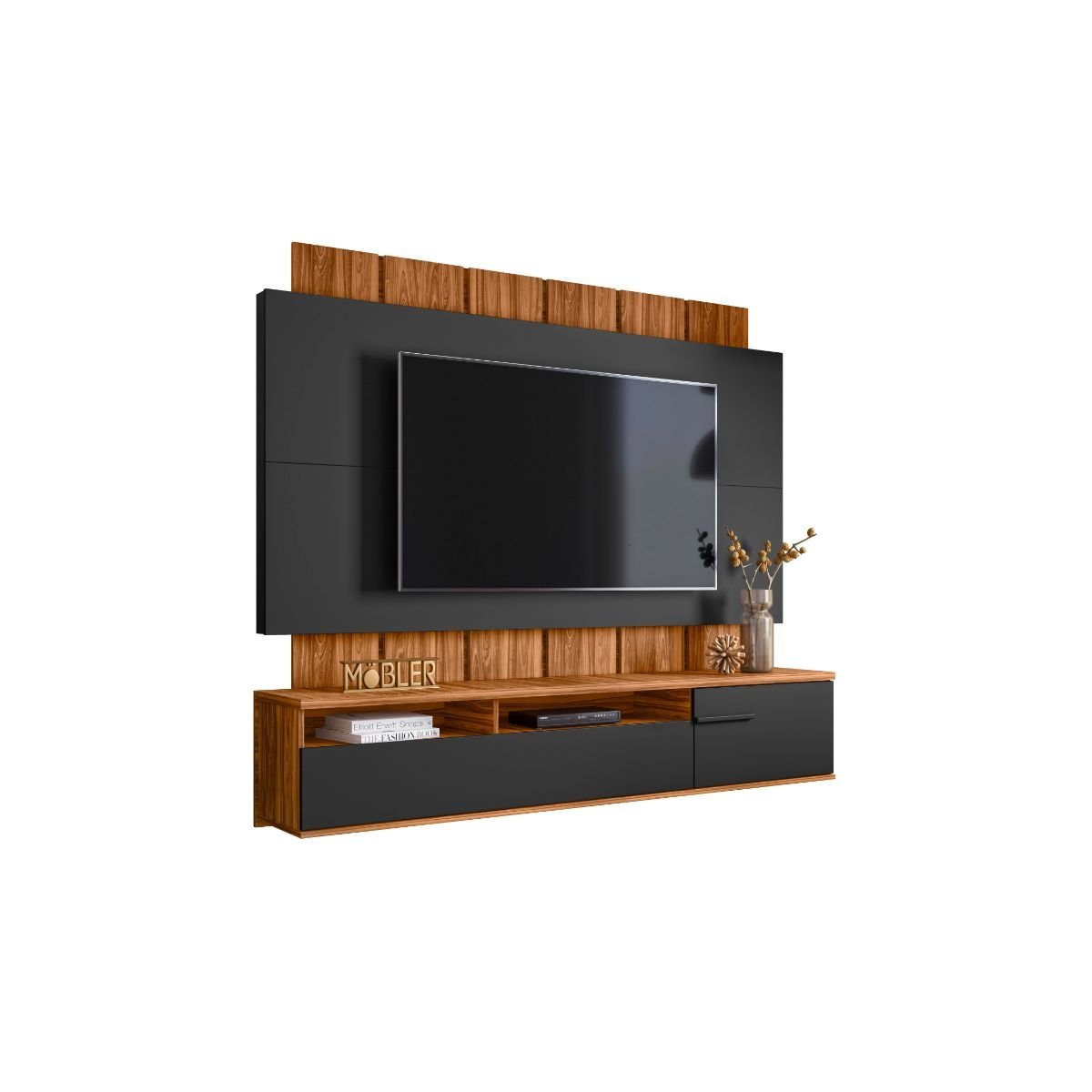 Home Sena Painel Suspenso Para TV Até 70 Polegadas - Cinamomo Mel / Preto | MadeiraMadeira