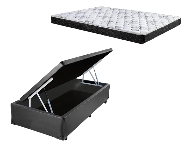Cama Box Baú Solteiro Conforto Sintético Cinza + Colchão Solteiro ...
