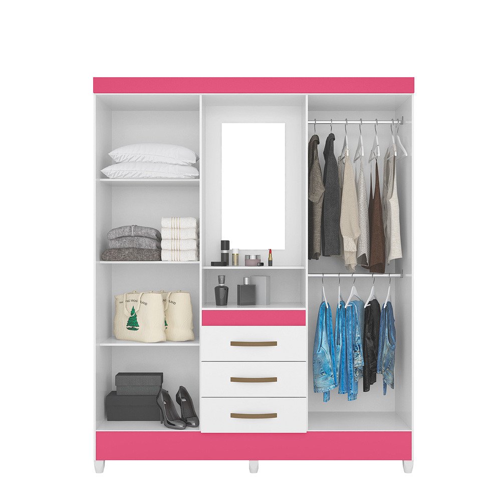 Guarda Roupa 4 Portas com Espelho Capri Branco Rosa 831442 Moval ...