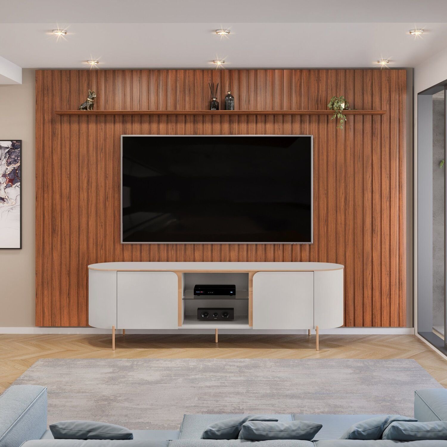 Rack Adele 180cm com Painel para Tv 75 Polegadas Ripado 275cm Trento ...
