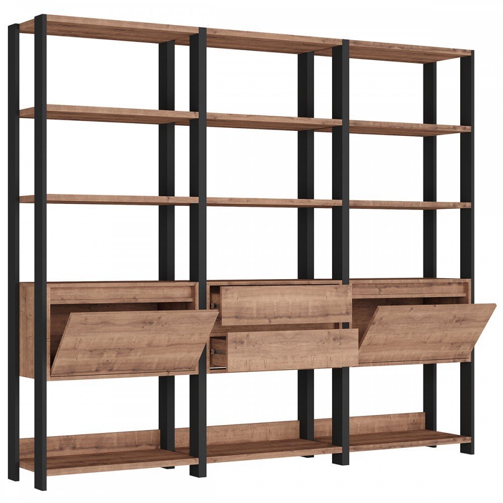 Estante para Livros Industrial 2 Portas 2 Gavetas Preto/Solanum ...