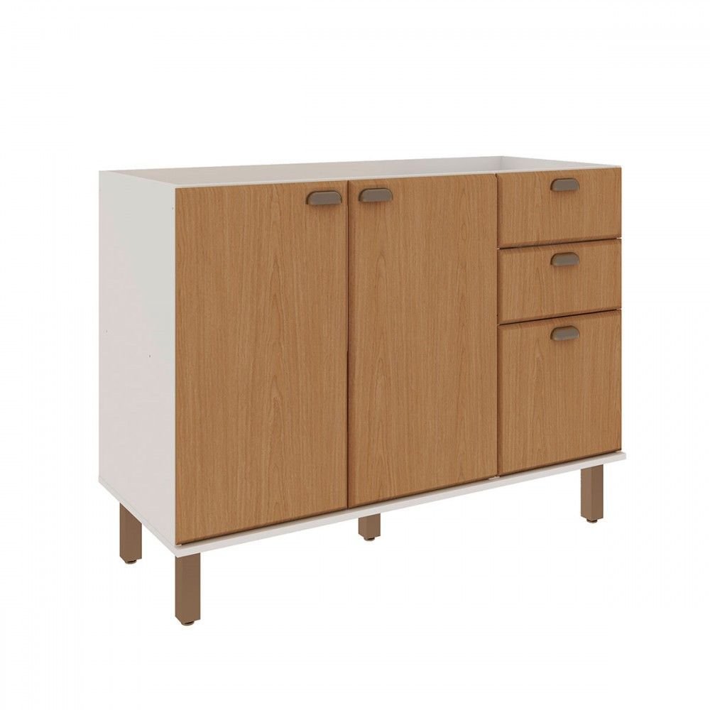 Balcão de Cozinha para Pia 120 Cm Atria 2 Portas 3 Gavetas Branco Fosco ...