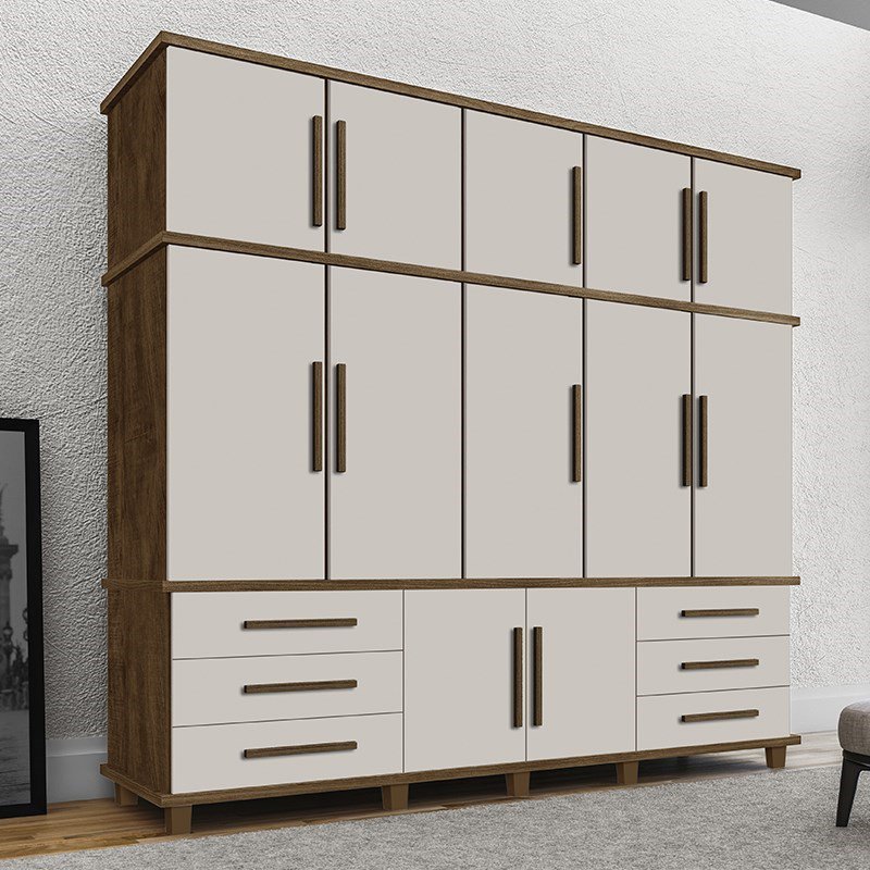 Guarda Roupa Casal Londres 12 Portas e 6 Gavetas Malbec/Off White ...