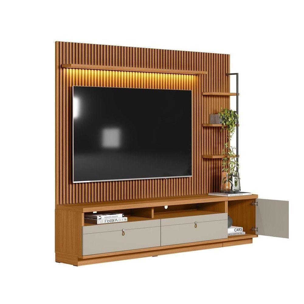 Rack com Painel Ripado 1 Módulo Lateral Ouro Preto Linea Brasil Nature ...