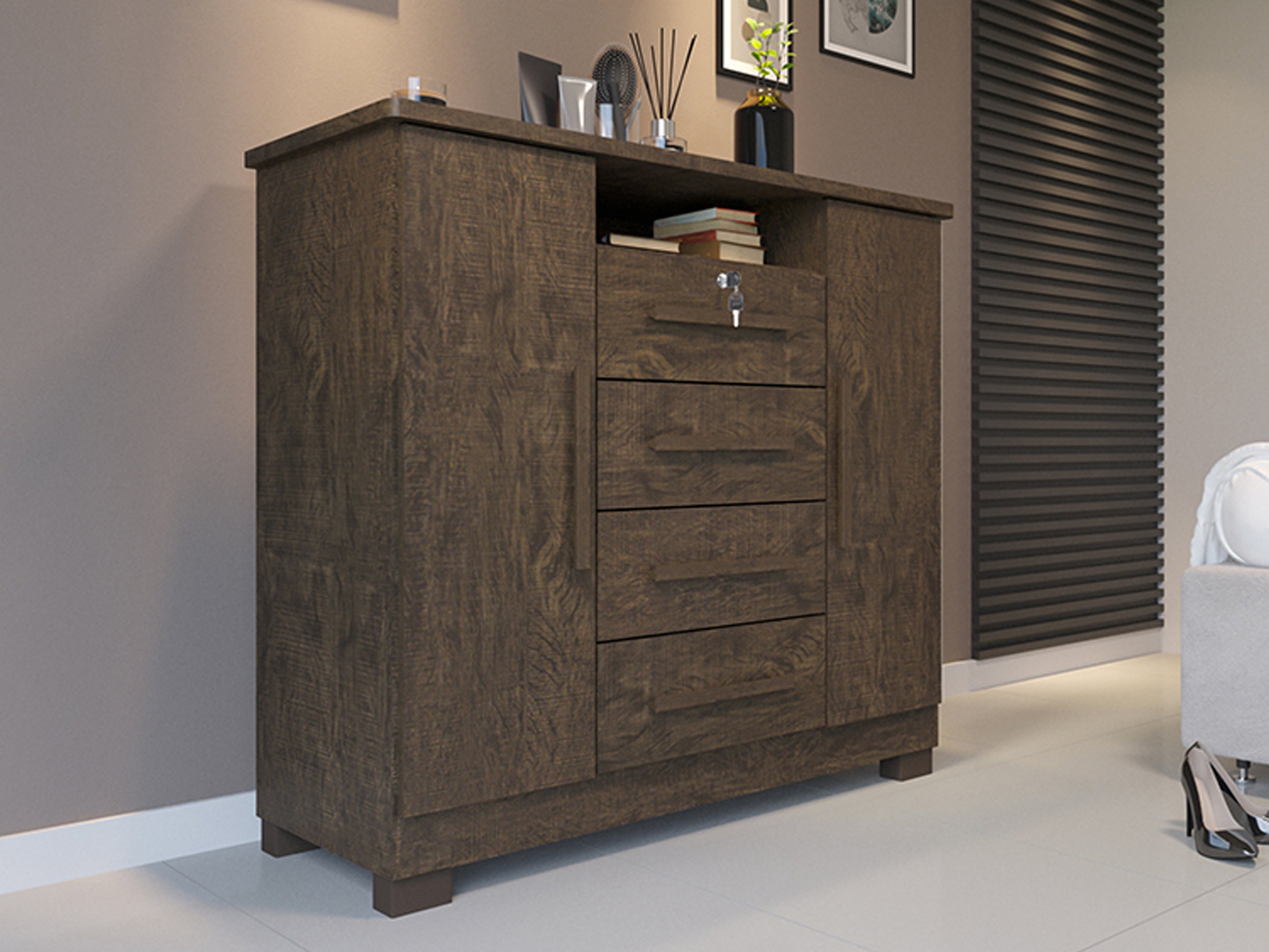 Cômoda Versales 4 Gavetas e 2 Portas Imop Wengue Naturale | MadeiraMadeira