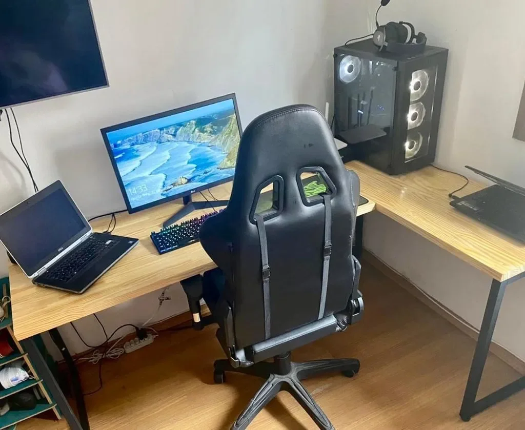 Mesa de Escritório em L em duas peças 120x40 e 140x60 com pé recuado ...