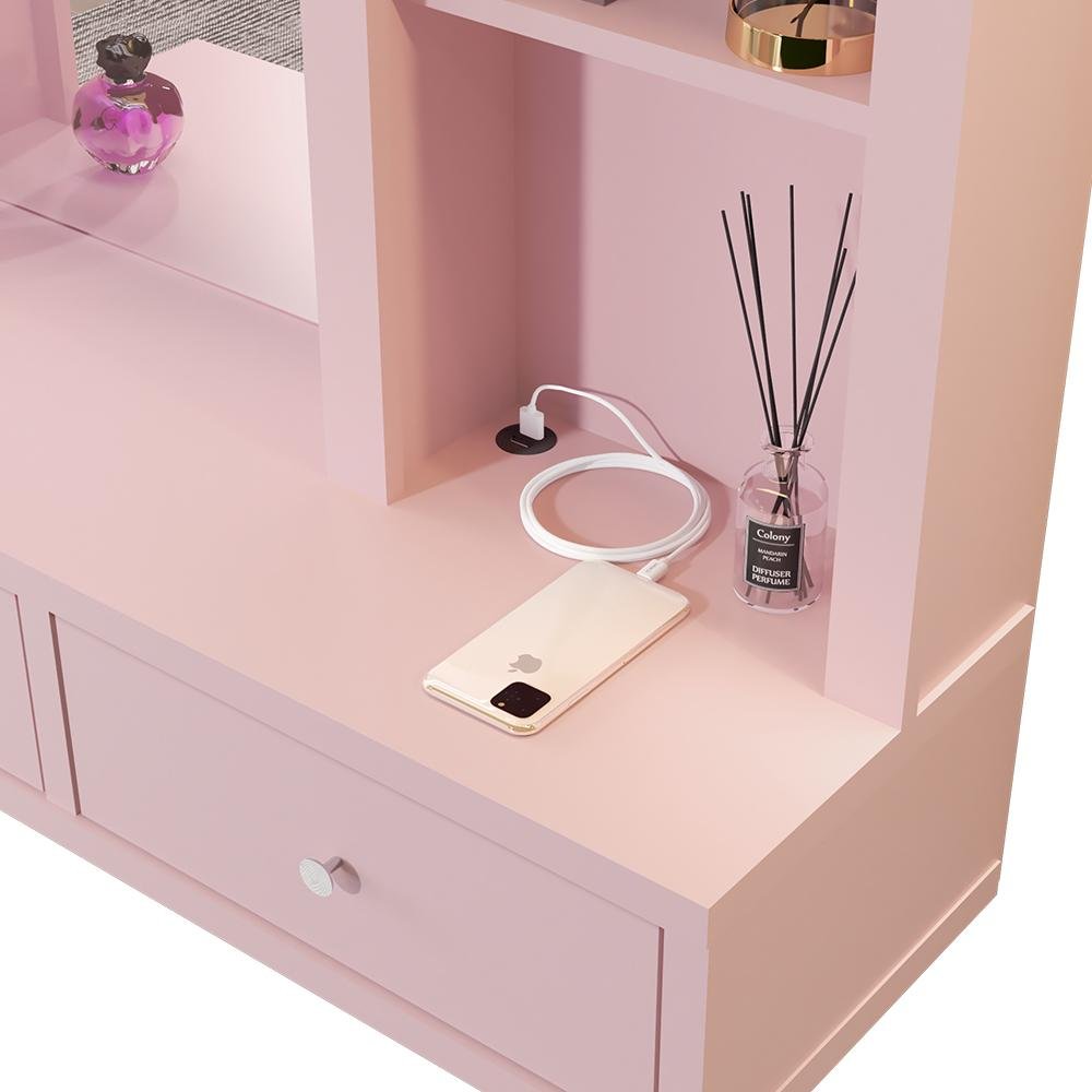 Penteadeira Suspensa Com Espelho Led E Entrada USB JB 7707 - Rosê ...