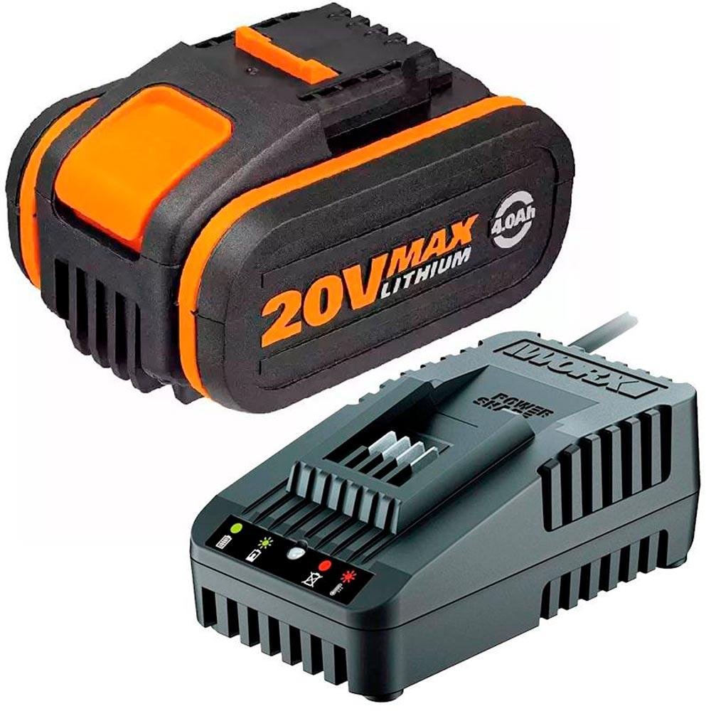 Bateria 20v 4.0ah Powershare Wa3553 com Carregador Slide Bivolt Wa3880 ...