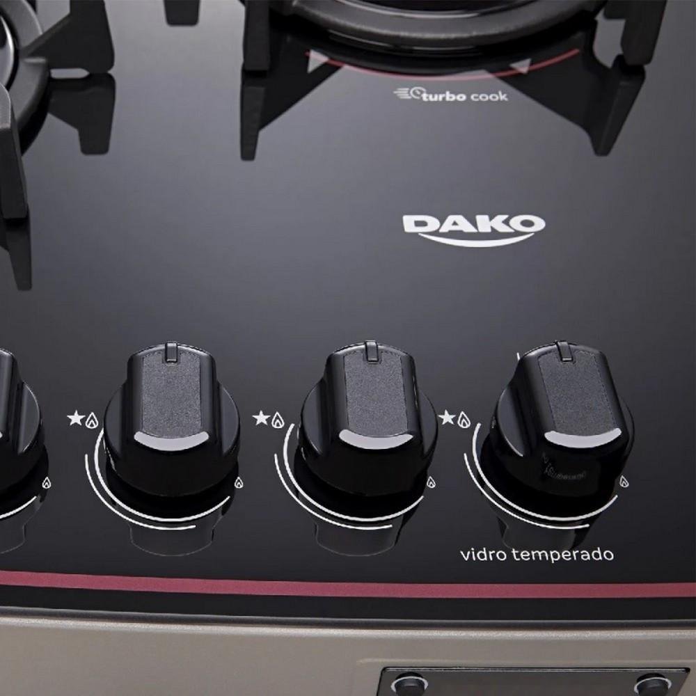 Fogão Dako 5 Bocas Supreme Timer Glass Titanium Bivolt | MadeiraMadeira