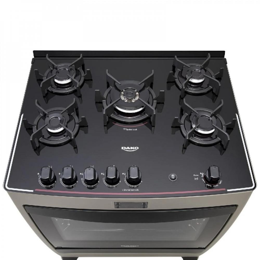 Fogão Dako 5 Bocas Supreme Timer Glass Titanium Bivolt | MadeiraMadeira