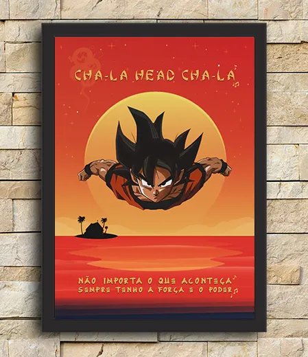 Quadro com Moldura Dragon Ball Z - Goku: Cha-la - Pequeno | MadeiraMadeira