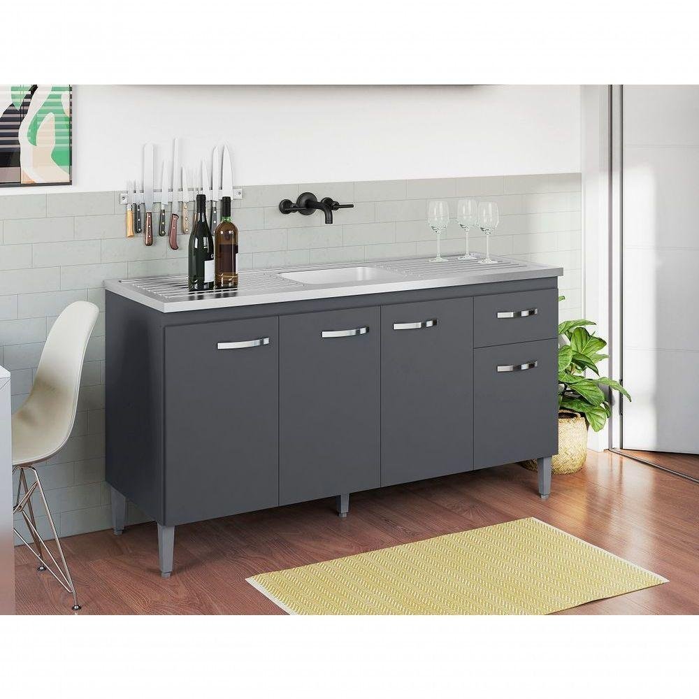 Balcão De Cozinha Gabriela 150Cm Cinza S/Tampo | MadeiraMadeira