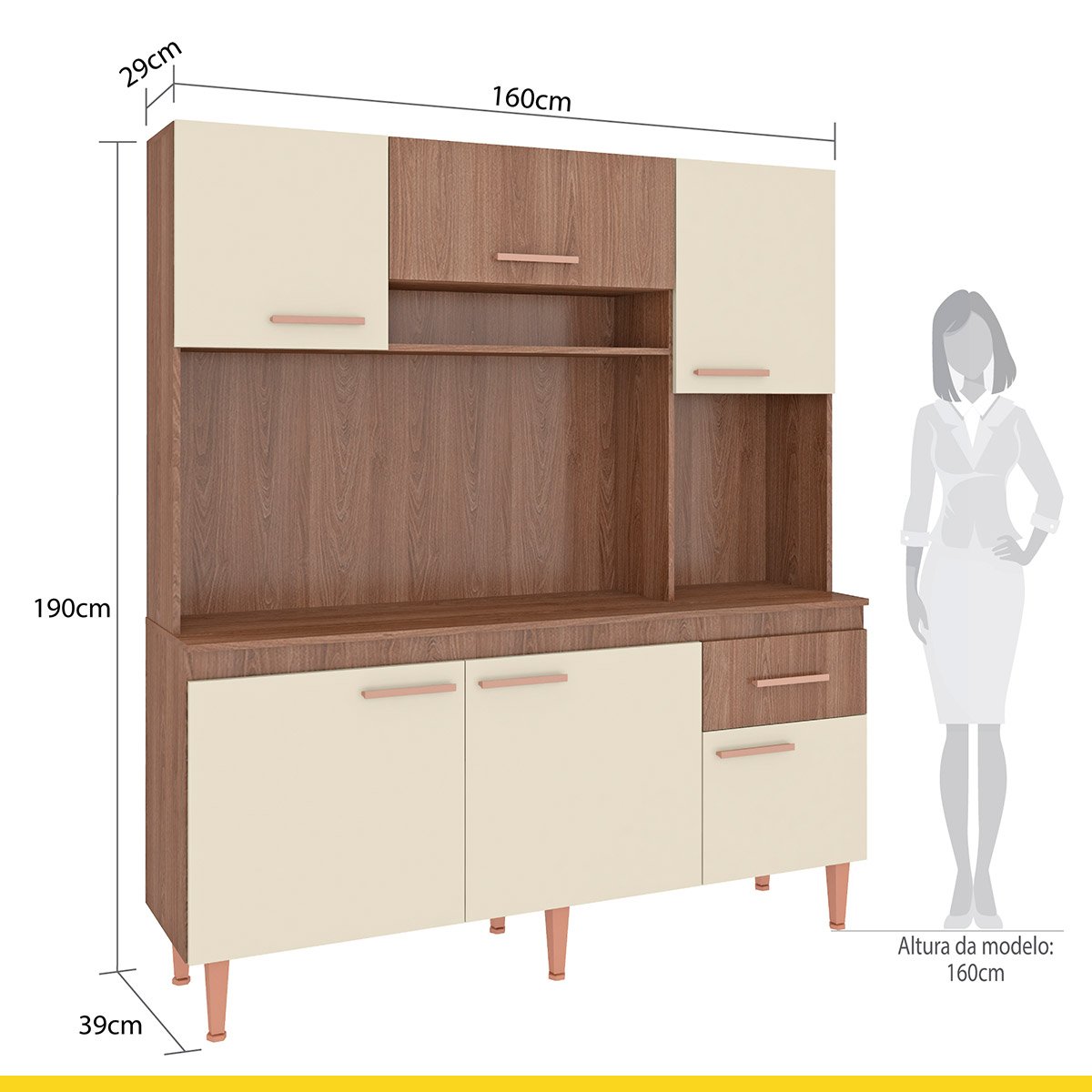 Armário para Cozinha Atlanta 160Cm Balcão Tampo Nicho Microondas MDP ...