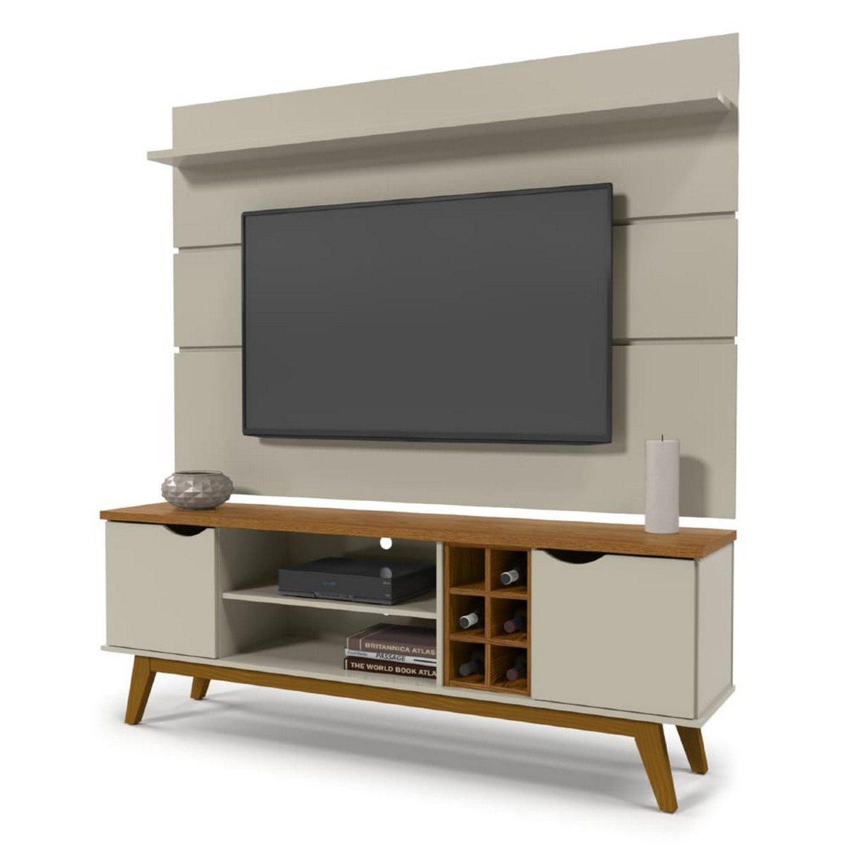Rack Com Painel Para TV 60 Polegadas Sala De Estar Retro Prism:Off White/Cumaru | MadeiraMadeira