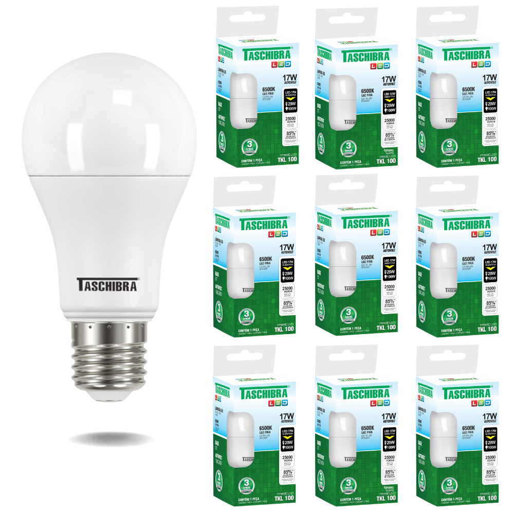 Kit 10 Lâmpadas Led Bulbo TKL 17W Taschibra E27 Bivolt - 6500K - Branco Frio | MadeiraMadeira