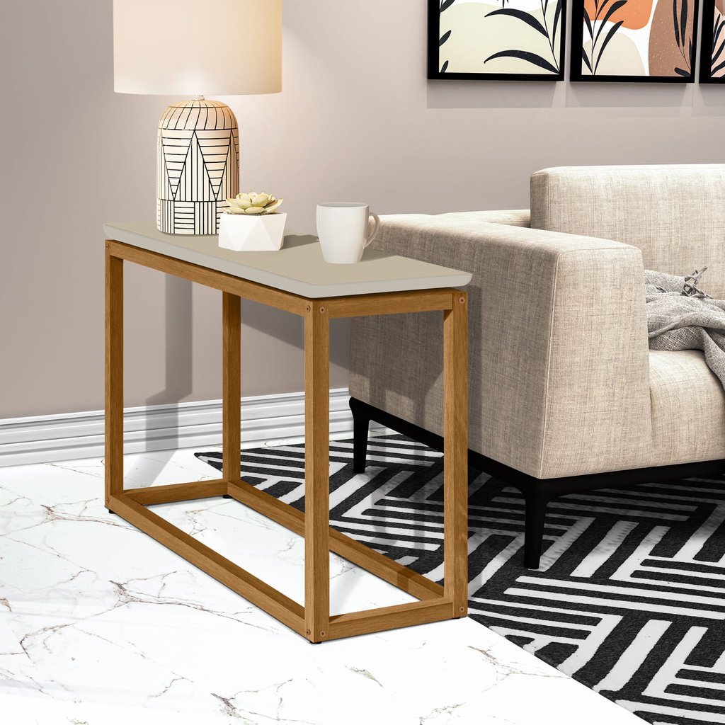 Mesa De Apoio Sofá Supreme Sala C/ Pés Em Madeira Maciça - Off/Nature ...