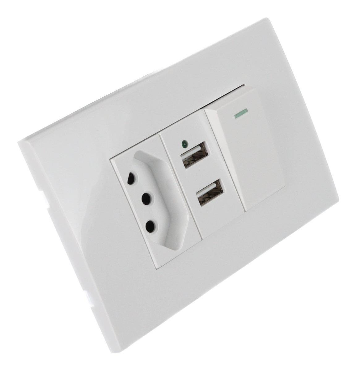 Tomada Parede 10a com 2 Entrada Usb Interruptor Smartphone | MadeiraMadeira